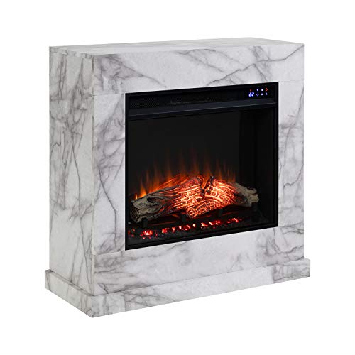 SEI Furniture Dendale Faux Marble Electric Fireplace, New White-Gray Veining