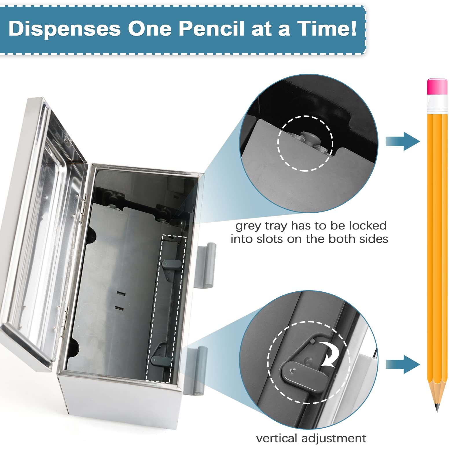 Creproly Stainless Steel Pencil Dispenser/Pen Holder for Classroom Home Restaurant for Bulk Pencils Storage/Unwrapped Drinking Straws Storage (Silver)