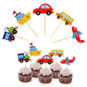 MOVINPE Transportation Birthday Decoration for Boys Happy Birthday Banner Cars School Bus Train Fire Truck Motorcycle Plane Foil Balloons Transport Vehicles Cake Topper Kids 2nd Birthday Decor