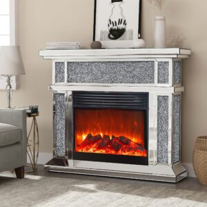 mirrored electric fireplace, fireplace mantel freestanding heater firebox with remote control, 3d flame, 750/1500w