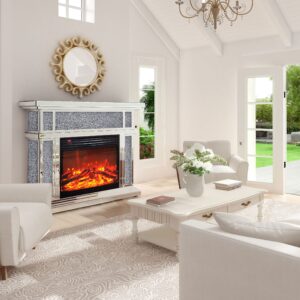 Mirrored Electric Fireplace, Fireplace Mantel Freestanding Heater Firebox with Remote Control, 3D Flame, 750/1500W