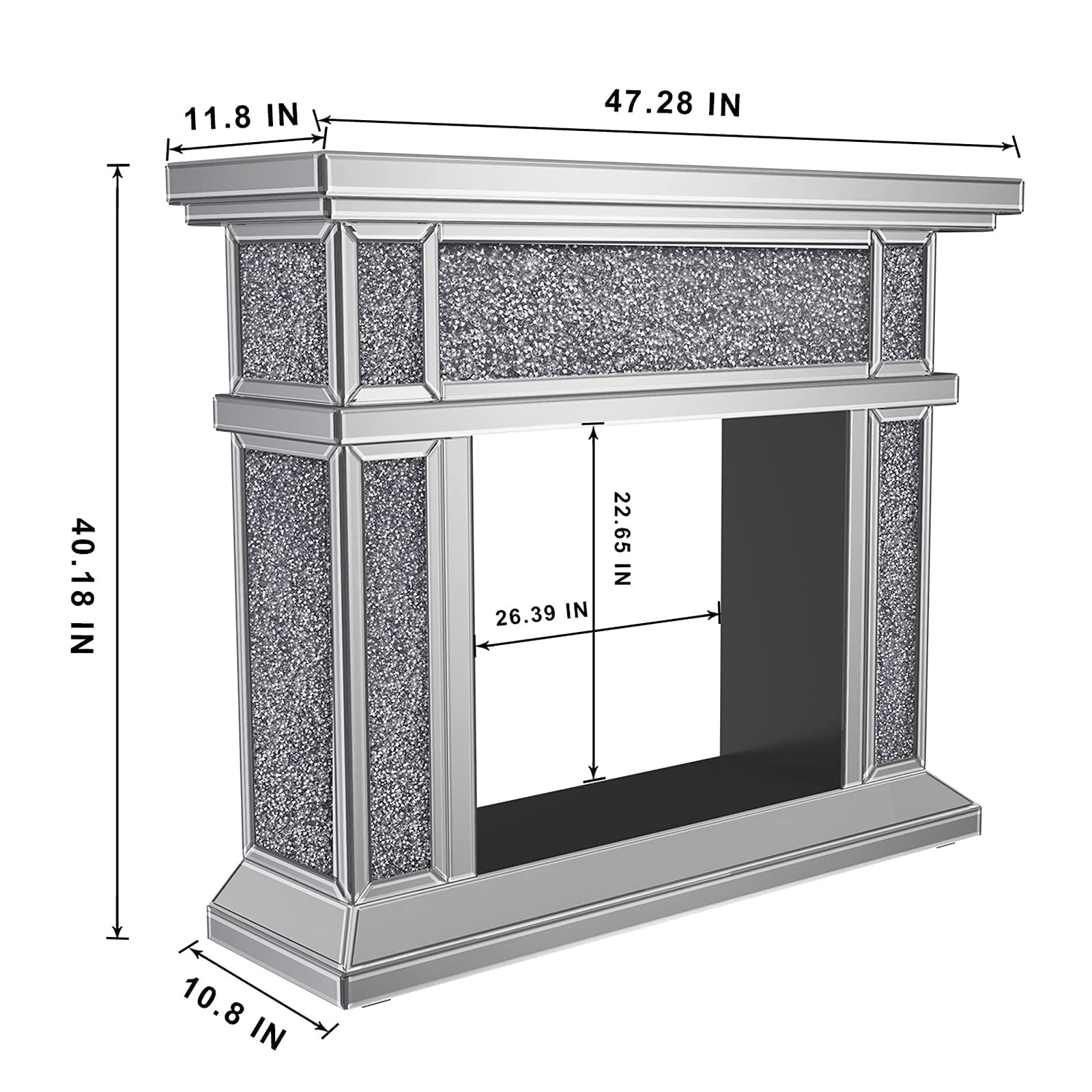 Mirrored Electric Fireplace, Fireplace Mantel Freestanding Heater Firebox with Remote Control, 3D Flame, 750/1500W