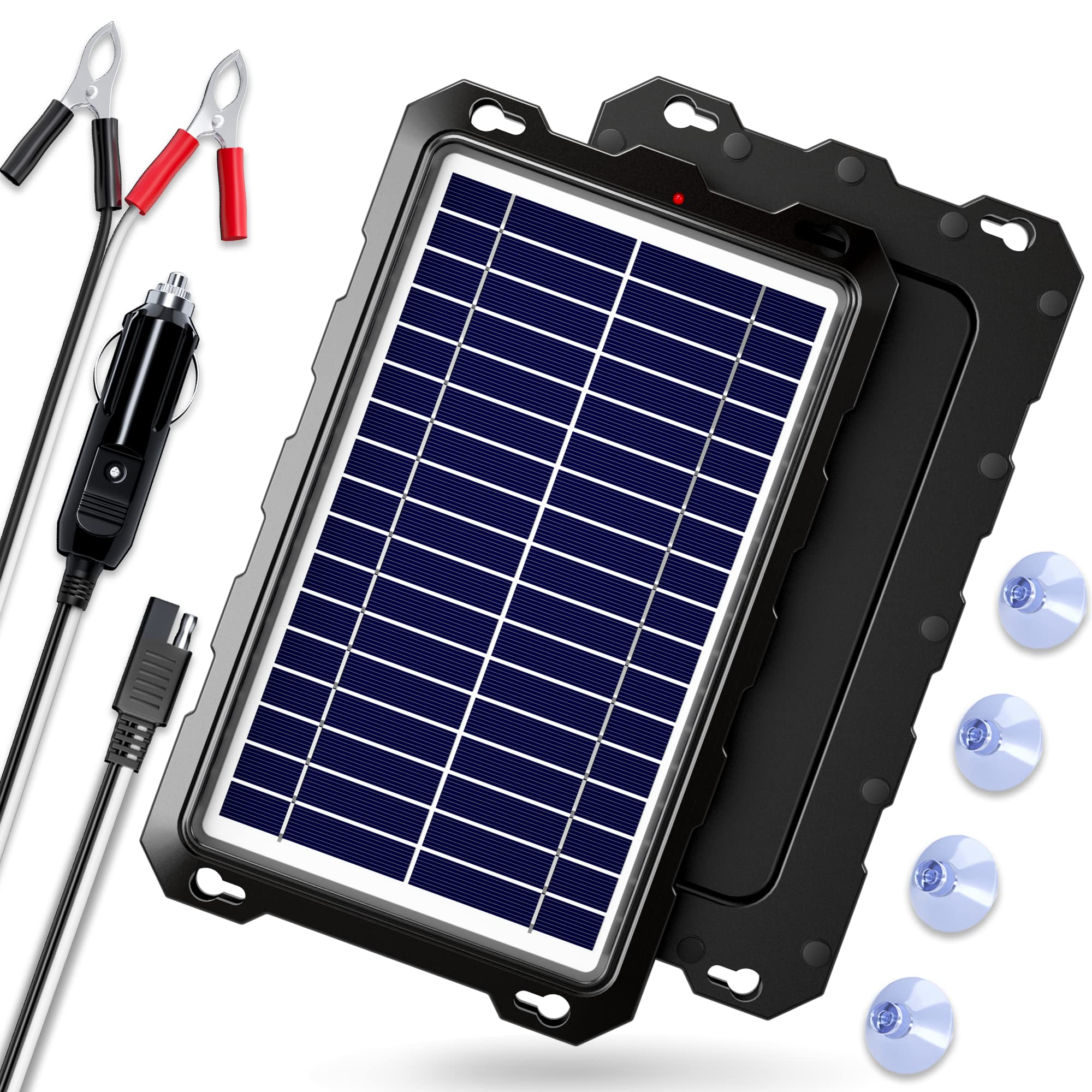 POWOXI Solar Battery Charger 12 Volt 10W Solar Panel Kit for Car, Boat, RV, Trailer, Motorcycle, Marine, Automotive, Powersports, Snowmobile, etc.