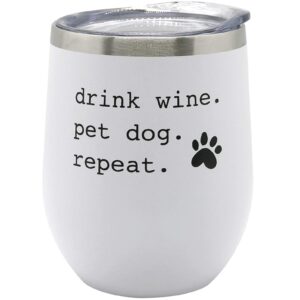 Rover.com ‘Drink. Pet Dog. Repeat.’ Tumbler With Lid, Insulated, Stainless Steel, Stemless, 12 Oz., White