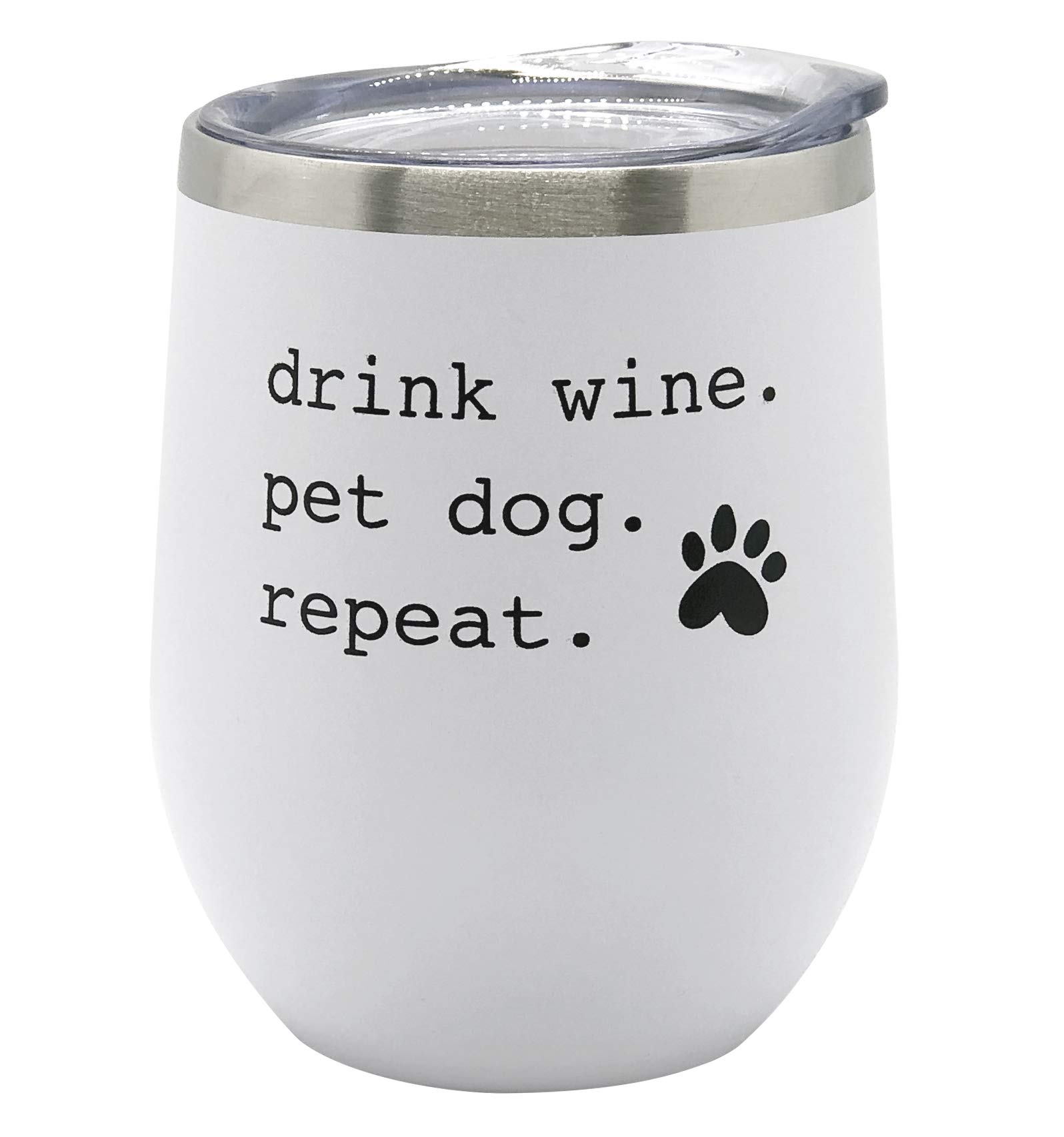 Rover.com ‘Drink. Pet Dog. Repeat.’ Tumbler With Lid, Insulated, Stainless Steel, Stemless, 12 Oz., White