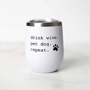 Rover.com ‘Drink. Pet Dog. Repeat.’ Tumbler With Lid, Insulated, Stainless Steel, Stemless, 12 Oz., White