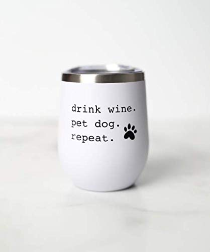 Rover.com ‘Drink. Pet Dog. Repeat.’ Tumbler With Lid, Insulated, Stainless Steel, Stemless, 12 Oz., White