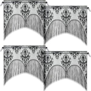 zeedix 2 pcs halloween lace bat window curtain- black fireplace mantles scarf, door curtain and for halloween home party decorations, halloween party supplies