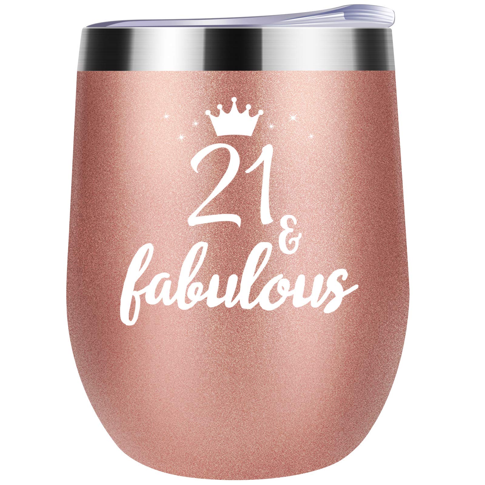 HAINANBOY Wine Glass Tumbler 21st Birthday Gift for Women 21st Birthday Cup 21 and Fabulous 21st Birthday Gift for Woman I'm 21 Best Turning 21 Year Old Birthday Gift Ideas for Her(Rose Gold)