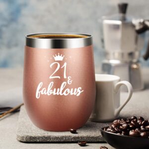 HAINANBOY Wine Glass Tumbler 21st Birthday Gift for Women 21st Birthday Cup 21 and Fabulous 21st Birthday Gift for Woman I'm 21 Best Turning 21 Year Old Birthday Gift Ideas for Her(Rose Gold)