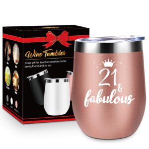 HAINANBOY Wine Glass Tumbler 21st Birthday Gift for Women 21st Birthday Cup 21 and Fabulous 21st Birthday Gift for Woman I'm 21 Best Turning 21 Year Old Birthday Gift Ideas for Her(Rose Gold)