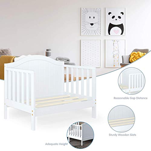 Costzon 2 in 1 Convertible Toddler Bed, Classic Wood Kids Bed w/2 Side Guardrails, Footboard for Extra Safety, Children Bed Frame Convert to Two Chairs/Sofa/Cribs, Gift for Boy Girl (White)