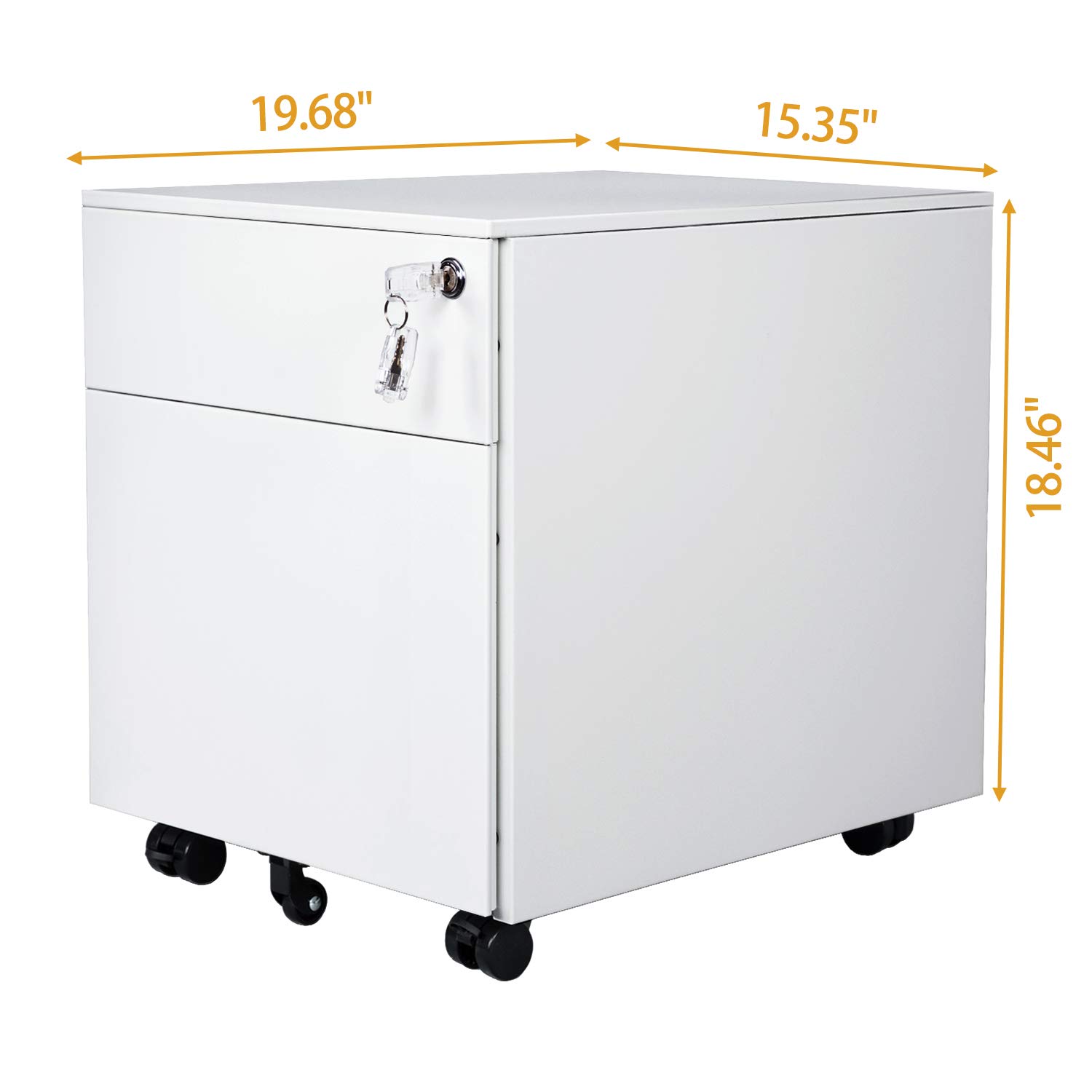 AIMEZO 2-Drawer Mobile Rolling File Cabinet Under File Cabinet with Lock Desk Storage for Home Office, Fully Assembled White