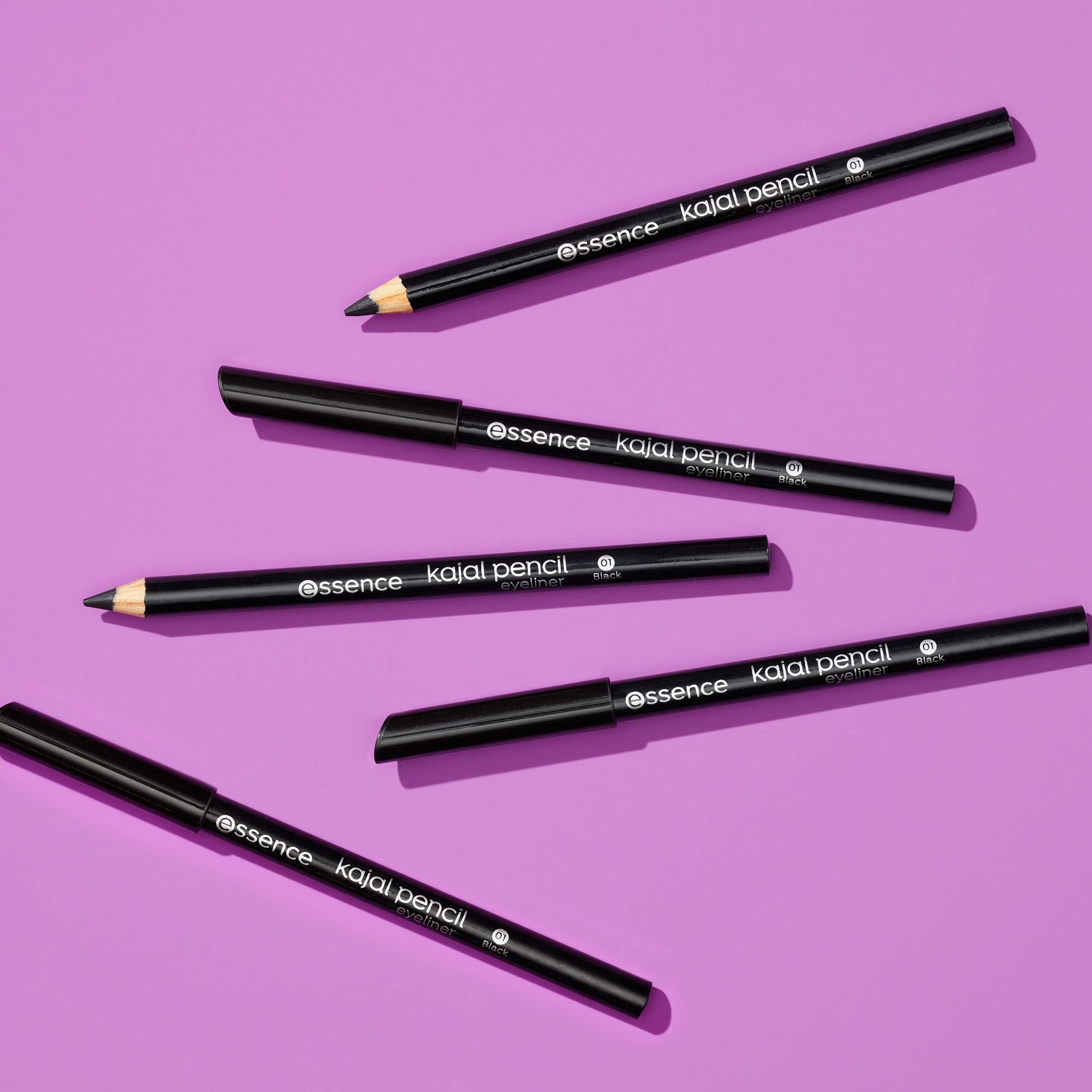 essence | 5-Pack Black Kajal Eyeliner Pencil | Water-Resistant & Applies Smoothly & Evenly | Sharpenable | Paraben Free | Cruelty Free