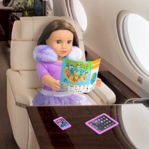 K.T. Fancy 23 pcs American 18 Inch Doll Accessories Suitcase Travel Luggage Play Set for 18 Inch Doll Travel Carrier, Sunglasses Camera Computer Phone Pad Travel Pillow Passport Tickets Cashes