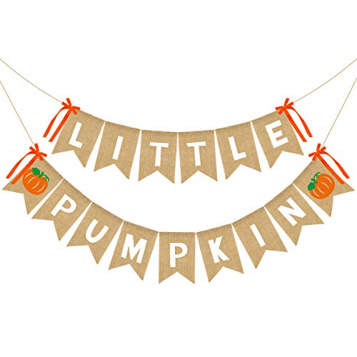 Jute Burlap Little Pumpkin Banner Little Pumpkin Baby Shower Decorations, Pumpkin Banner for Fall Pumpkin Themed Baby Shower Party Decorations