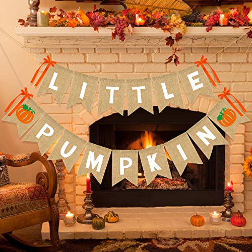 Jute Burlap Little Pumpkin Banner Little Pumpkin Baby Shower Decorations, Pumpkin Banner for Fall Pumpkin Themed Baby Shower Party Decorations