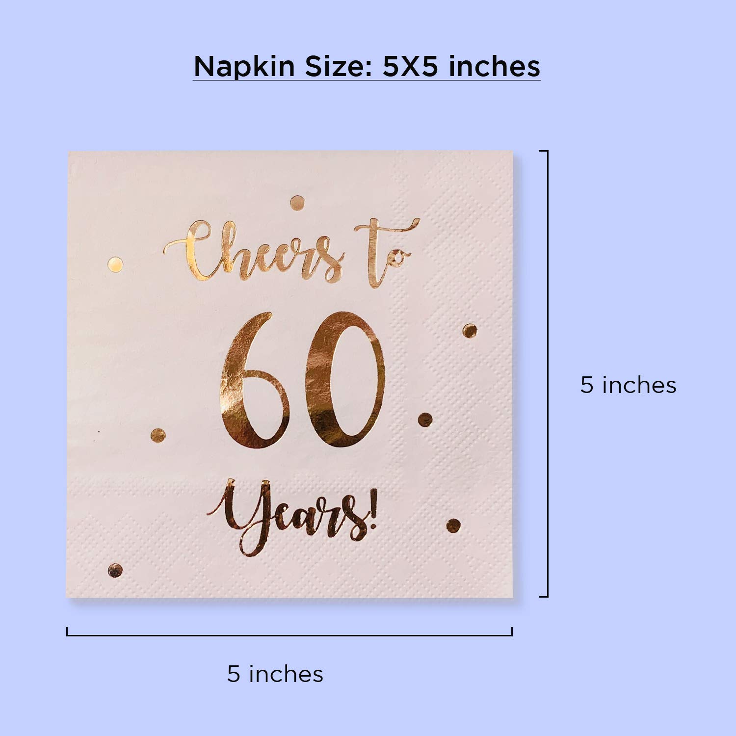 Cheers to 60 Years Cocktail Napkins | Happy 60th Birthday Decorations for Men and Women and Wedding Anniversary Party Decorations | 50-Pack 3-Ply Napkins | 5 x 5 inch folded (Pink)