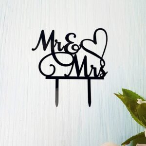 AMINJIE Mr and Mrs Cake Topper, Bride and Groom Sign Wedding/Engagement Cake Toppers Decoration, Black Acrylic