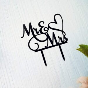 AMINJIE Mr and Mrs Cake Topper, Bride and Groom Sign Wedding/Engagement Cake Toppers Decoration, Black Acrylic