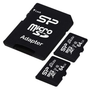 Silicon Power Elite 64GB MicroSD Card with Adapter (2 MicroSD + 1 Adapter)