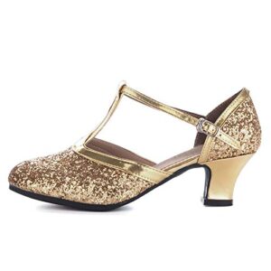 dkzsyim women's latin dance shoes ballroom performance dance shoes model km838, gold, 9 b(m) us