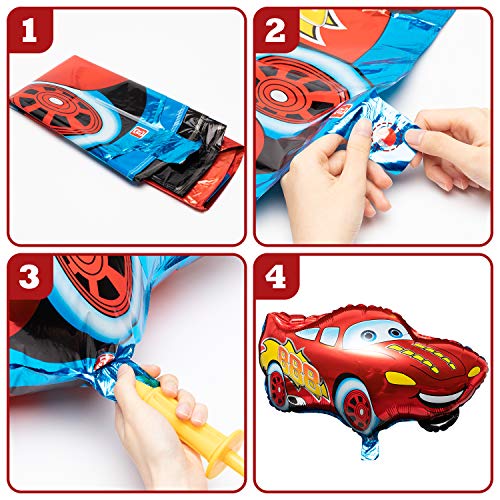 PANTIDE 8 Packs Race Car Balloons for 3rd Birthday Kit - Racing Double-Sided Foil Balloons, Giant Red Number 3 Balloons, Let’s Go Racing Birthday Party Decorations Supplies for Kids Boys Race Fans