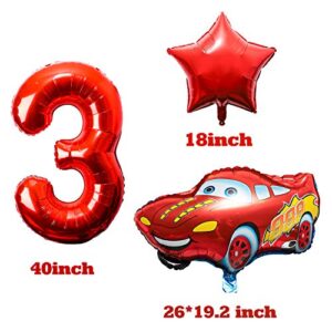 PANTIDE 8 Packs Race Car Balloons for 3rd Birthday Kit - Racing Double-Sided Foil Balloons, Giant Red Number 3 Balloons, Let’s Go Racing Birthday Party Decorations Supplies for Kids Boys Race Fans