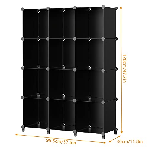 Closet Organizer, 12-cube Closet Organizers and Storage, Portable Closet Storage Shelves, Clothing Storage for Kids, Closet, Bedroom, Bathroom, Office (11.8x11.8x11.8 inch), Black