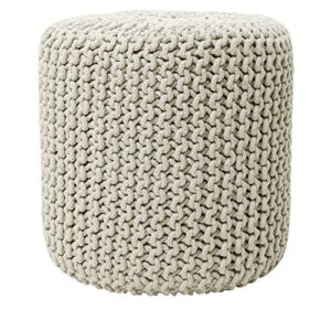 REDEARTH Cylindrical Hand Knitted Pouf - Foot Stool Ottoman - Cord Boho Pouffe - Cotton Round Poof for Home Decor - Living Room - Nursery - Bedroom - Patio (16" x 16" x 16") - Ivory