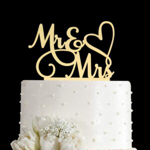 aminjie mr and mrs cake topper, bride and groom sign wedding/engagement cake toppers decoration, mirror gold acrylic