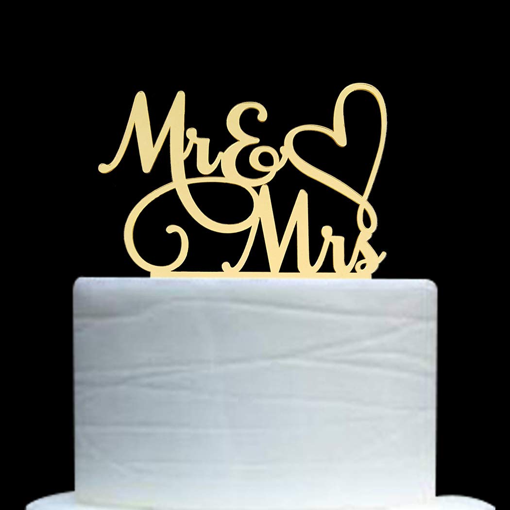 AMINJIE Mr and Mrs Cake Topper, Bride and Groom Sign Wedding/Engagement Cake Toppers Decoration, Mirror Gold Acrylic