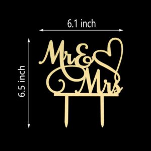 AMINJIE Mr and Mrs Cake Topper, Bride and Groom Sign Wedding/Engagement Cake Toppers Decoration, Mirror Gold Acrylic