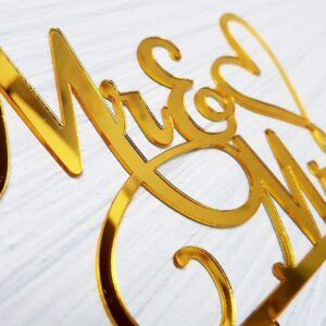 AMINJIE Mr and Mrs Cake Topper, Bride and Groom Sign Wedding/Engagement Cake Toppers Decoration, Mirror Gold Acrylic