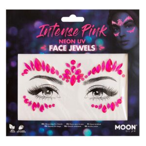 neon uv face jewels by moon glow - festival face body gems, crystal make up eye glitter stickers, temporary tattoo jewels (intense pink)