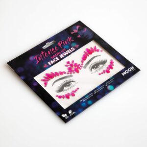 Neon UV Face Jewels by Moon Glow - Festival Face Body Gems, Crystal Make up Eye Glitter Stickers, Temporary Tattoo Jewels (Intense Pink)