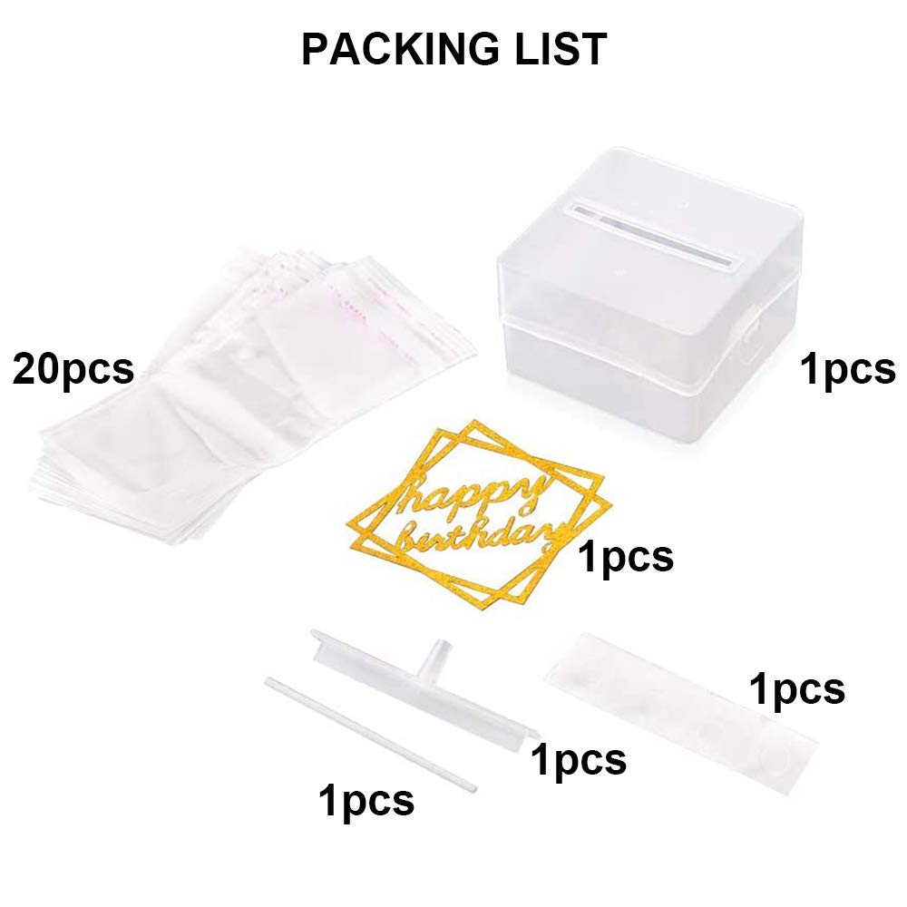 The Money Cake, Cake Money Box-Cake Money Pull Out Kit Includes 1Pc Clear Food-Contact Safe Box, 1Pc Gold Cake Topper, 20Pcs Pockets for Birthday Party Cake Decorations