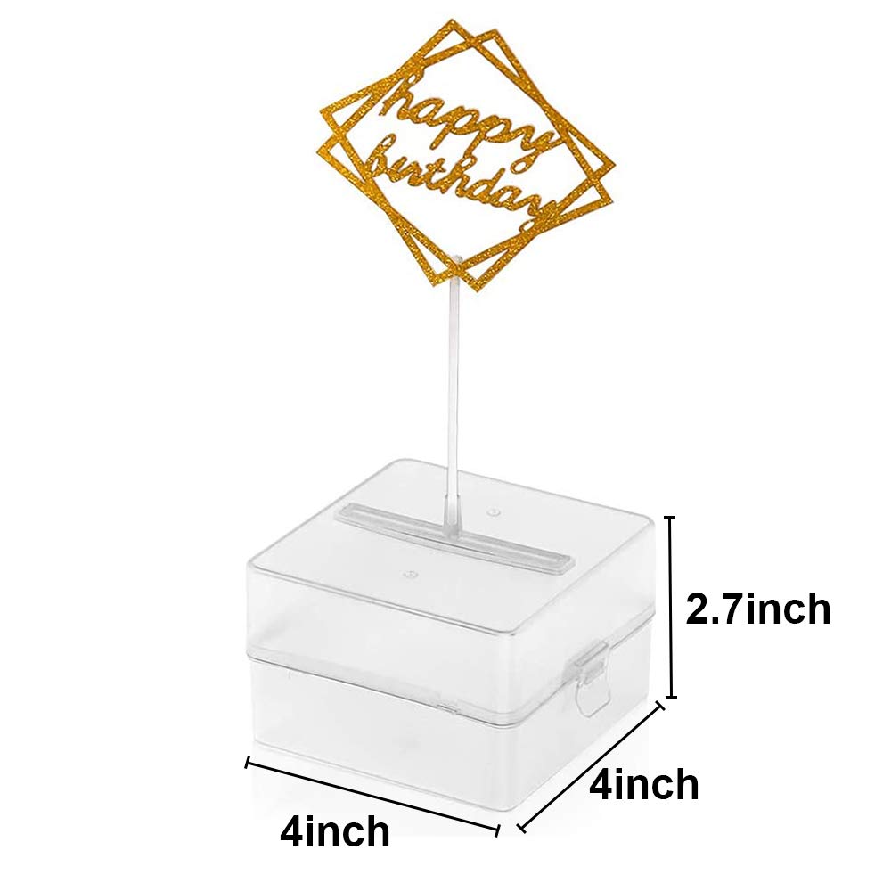 The Money Cake, Cake Money Box-Cake Money Pull Out Kit Includes 1Pc Clear Food-Contact Safe Box, 1Pc Gold Cake Topper, 20Pcs Pockets for Birthday Party Cake Decorations