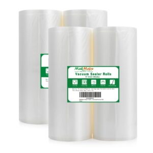 makmefre 4 pack 11"x50'(total200feet) vacuum sealer bags rolls for food,commercial grade, bpa free,puncture prevention,great for sous vide cooking