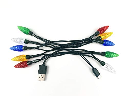 2 Pack KBG LED Christmas Lights Charging Cable, USB Charger Cord Multicolor 10LED 50inch Compatible with Phone 5,5s,6,6plus,6s,6s Plus,7,7plus,8,8plus,X,XR,XS,XS Max,11Pro Max,SE etc (2PCS)