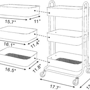 walsport 3-Tier Utility Carts for Kitchen Bathroom Bedroom Office, Rolling Cart Metal Mesh Storage Organizer Mobile Utility Cart with Caster Wheels with Handle,White