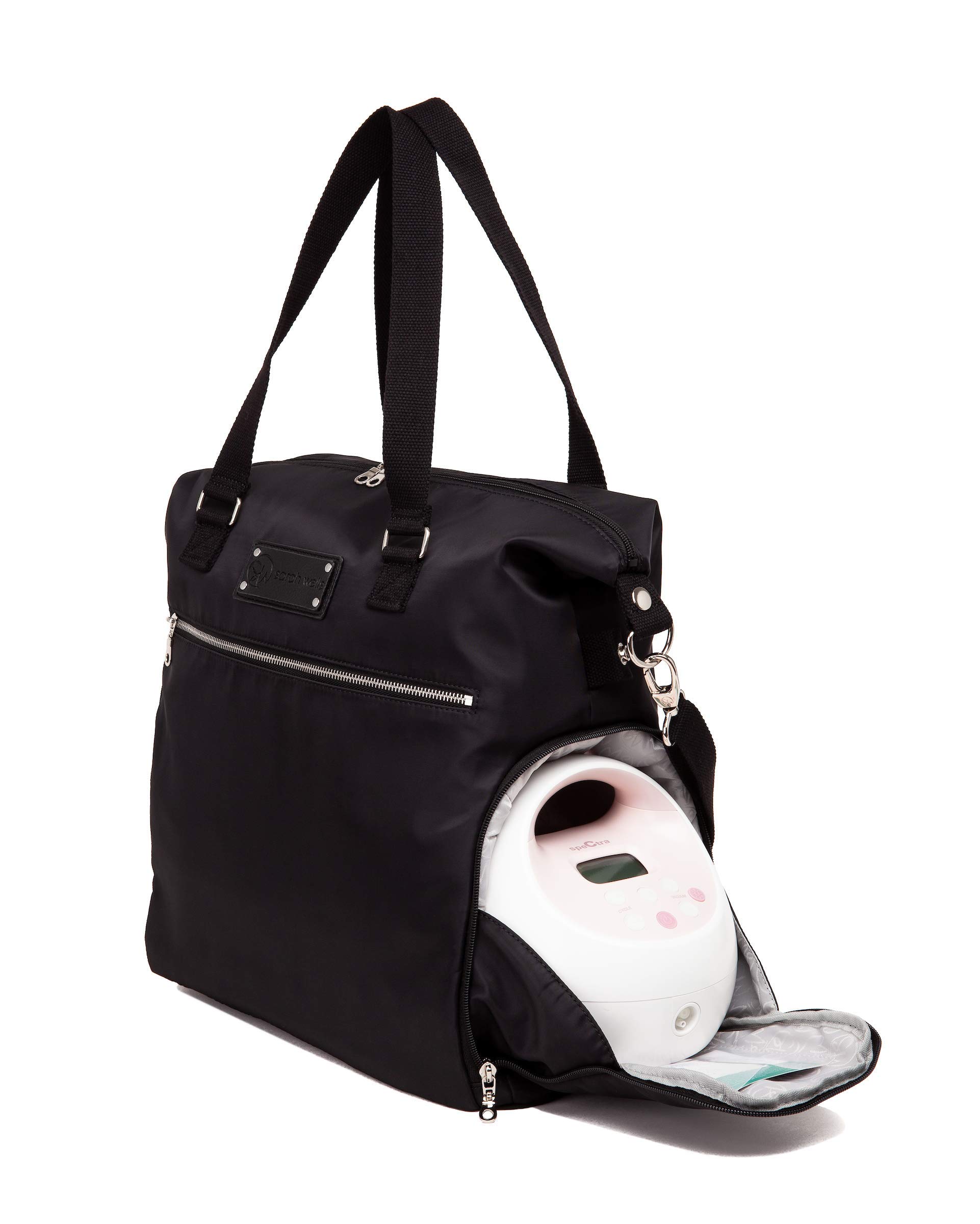 Sarah Wells Lizzy Breast Pump Bag - Compatible with Spectra, Medela, and More - Insulated Cooler Pocket (Black)