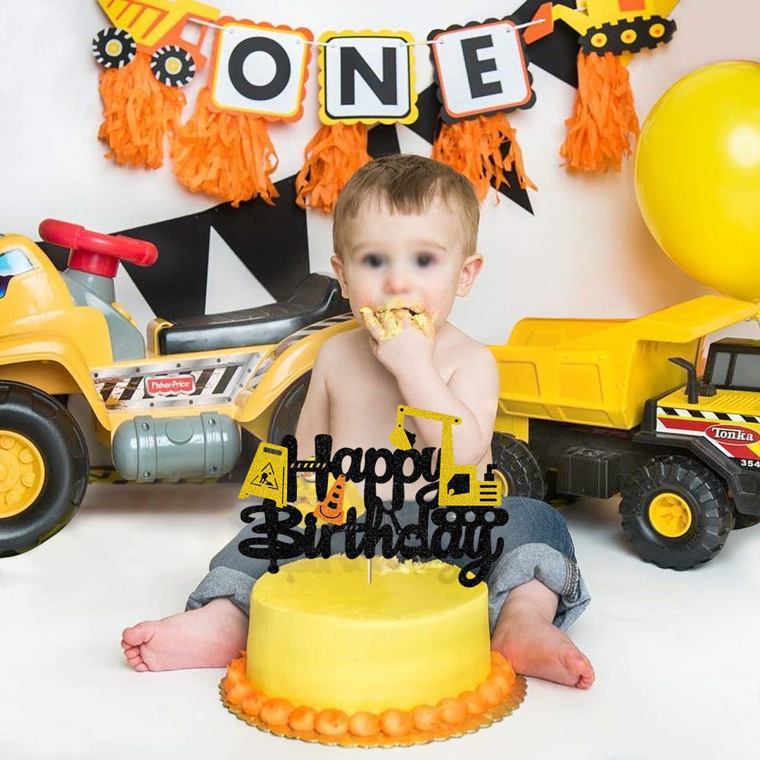 Glorymoment Excavator Birthday Cake Topper, Construction Cake Topper Decorations for Children Excavator Engineering Theme Cake, Construction Theme Kids Birthday Party Decoration (6.7’’x4.49’’)