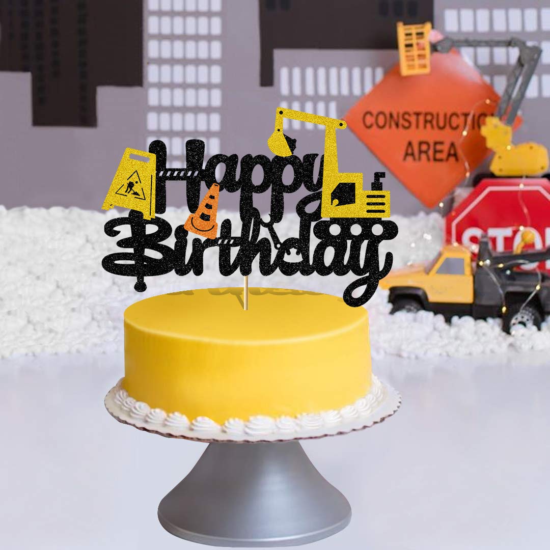 Glorymoment Excavator Birthday Cake Topper, Construction Cake Topper Decorations for Children Excavator Engineering Theme Cake, Construction Theme Kids Birthday Party Decoration (6.7’’x4.49’’)