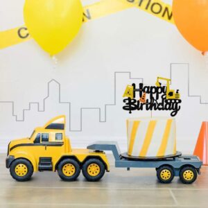 Glorymoment Excavator Birthday Cake Topper, Construction Cake Topper Decorations for Children Excavator Engineering Theme Cake, Construction Theme Kids Birthday Party Decoration (6.7’’x4.49’’)