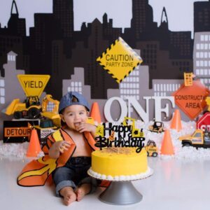 Glorymoment Excavator Birthday Cake Topper, Construction Cake Topper Decorations for Children Excavator Engineering Theme Cake, Construction Theme Kids Birthday Party Decoration (6.7’’x4.49’’)