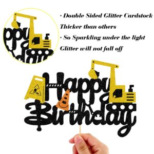 Glorymoment Excavator Birthday Cake Topper, Construction Cake Topper Decorations for Children Excavator Engineering Theme Cake, Construction Theme Kids Birthday Party Decoration (6.7’’x4.49’’)