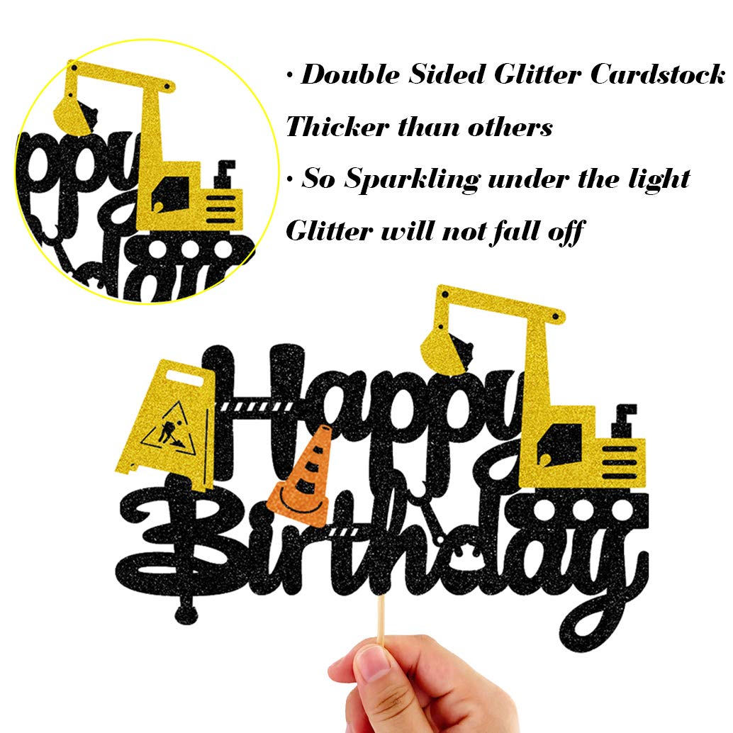 Glorymoment Excavator Birthday Cake Topper, Construction Cake Topper Decorations for Children Excavator Engineering Theme Cake, Construction Theme Kids Birthday Party Decoration (6.7’’x4.49’’)