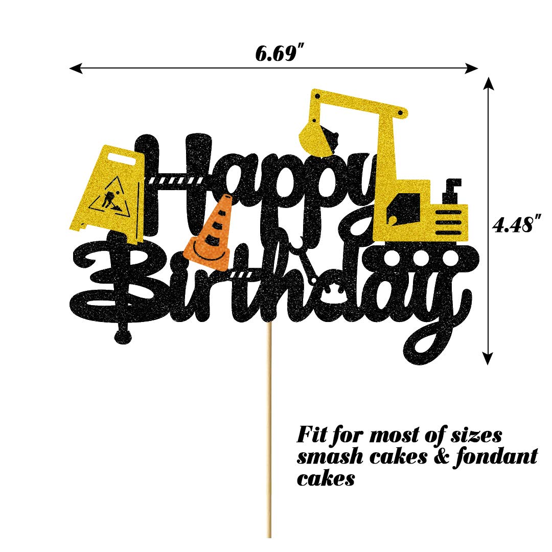 Glorymoment Excavator Birthday Cake Topper, Construction Cake Topper Decorations for Children Excavator Engineering Theme Cake, Construction Theme Kids Birthday Party Decoration (6.7’’x4.49’’)