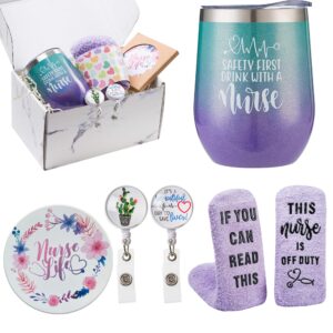 hereman's nurse gift box for women - nurse appreciation gift set, nurse graduation, nursing school, nurse christmas gifts - nurse practitioner, rg gift - wine tumbler gift set for nurse